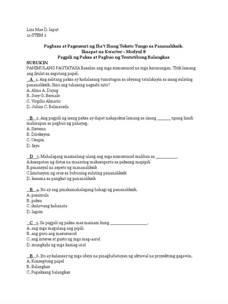 PAGBASA Mod8 Lizamae | PDF