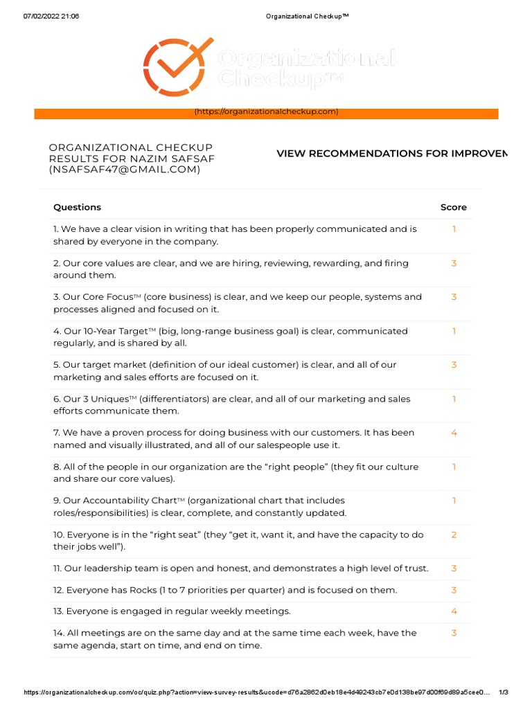 Organizational Checkup | Download Free PDF | Sales | Accountability