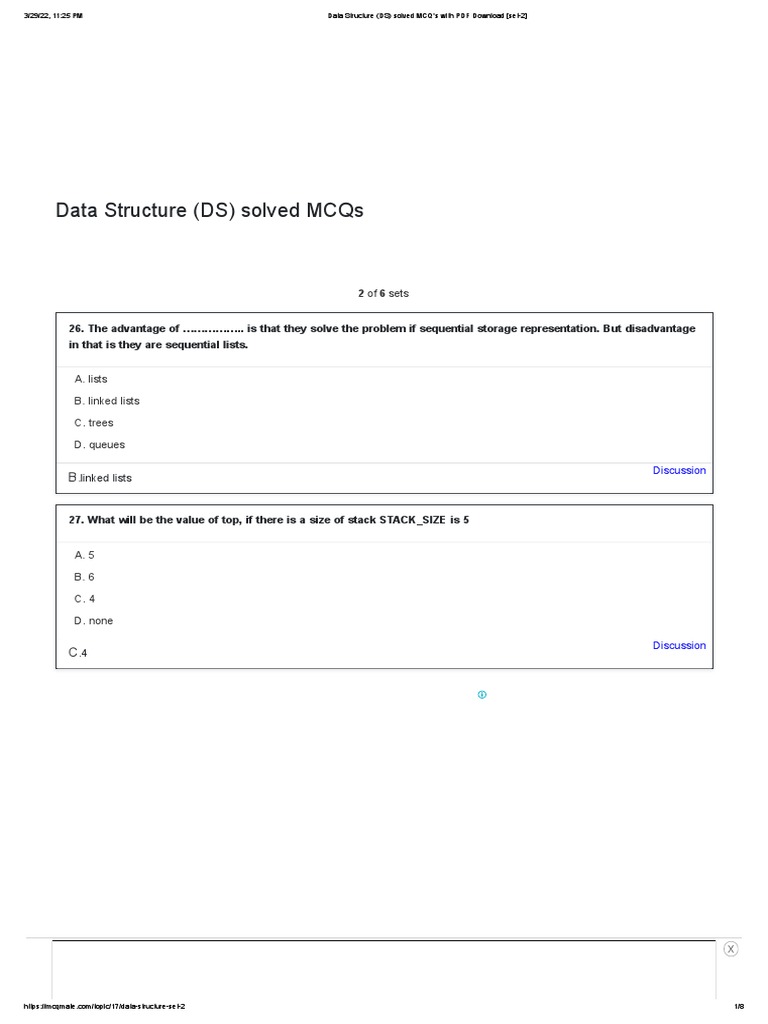 Data Structure (DS) Solved MCQ's With PDF Download (Set-2) | PDF ... Data Structure (DS) Solved MCQ's With PDF Download (Set-2) | PDF ...