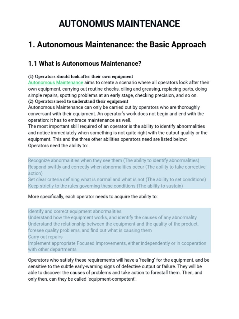 Autonomous Maintenance (Jishu Hozen) | PDF | Mechanical Engineering