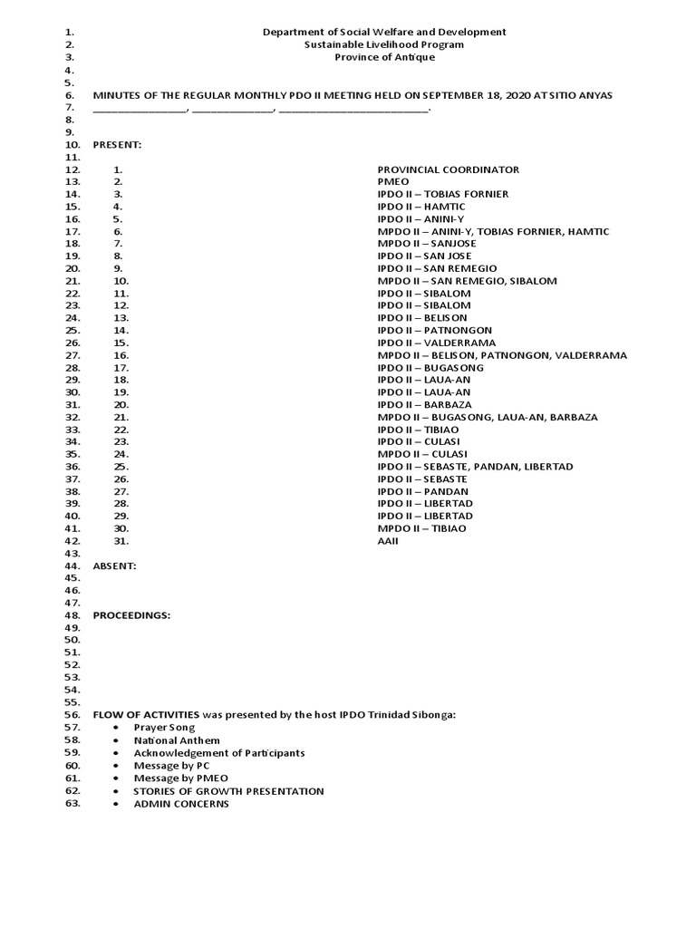 SLP Minutes of Meeting DSWD | PDF