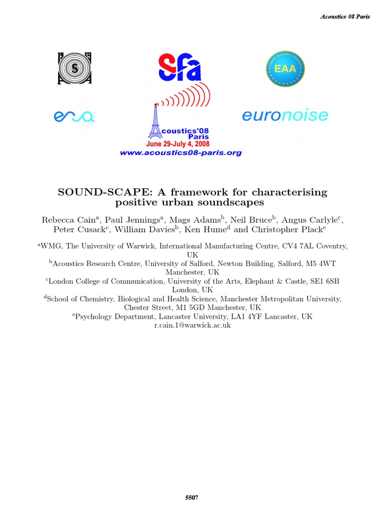 SOUND-SCAPE: A Framework For Characterising Positive Urban Soundscapes ...