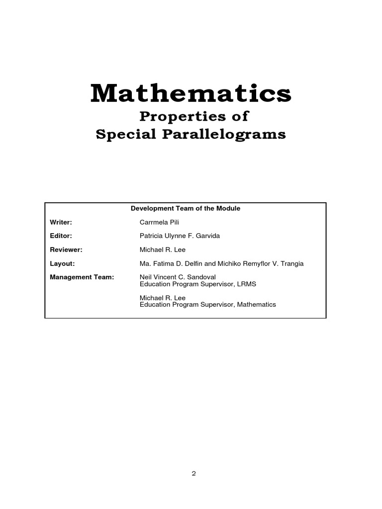 Math - Lesson2 - Properties of Special Parallelogram | PDF | Rectangle ...