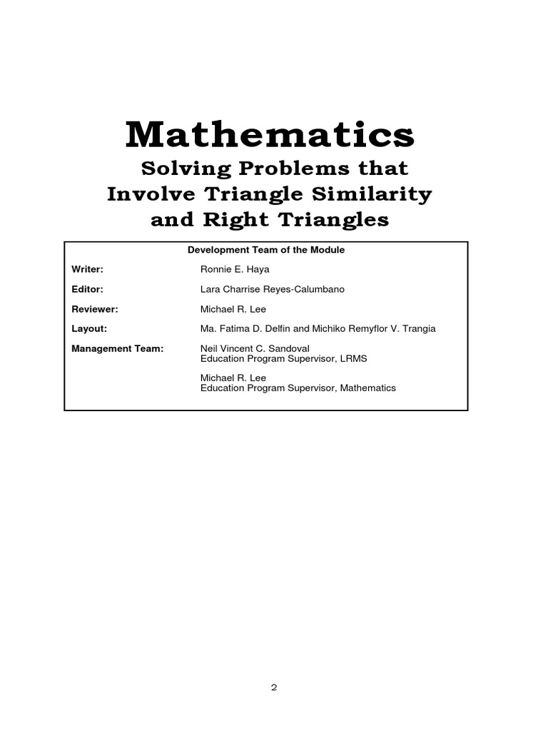 Math - Lesson7 - Solving Problems That Involve Triangle Similarity and ...