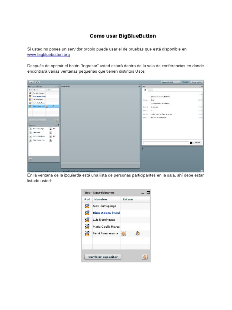 Guía para usar BigBlueButton fácilmente | PDF | Chat en linea ...