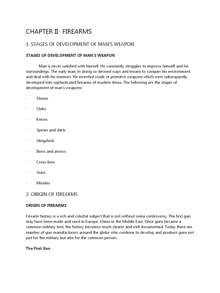 Chapter Ii Firearms 1 Stages Of Development Of Man S Weapon Pdf