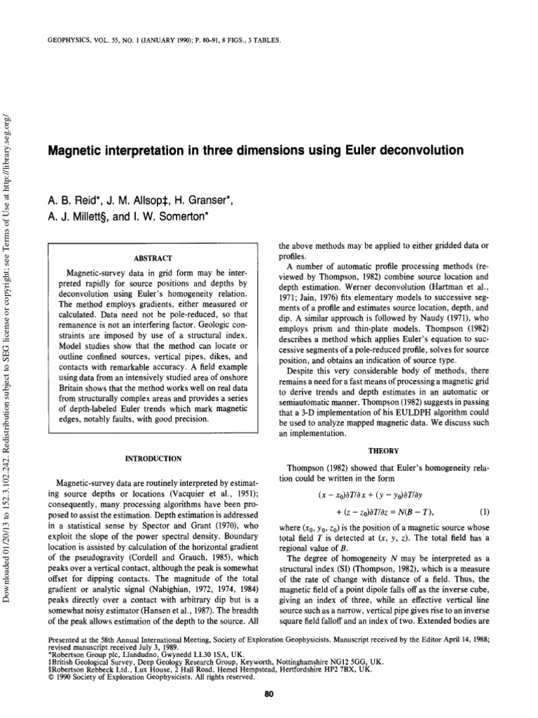 Magnetic Interpretation in Three Dimensions Using Euler Deconvolution | PDF | Reflection Seismology