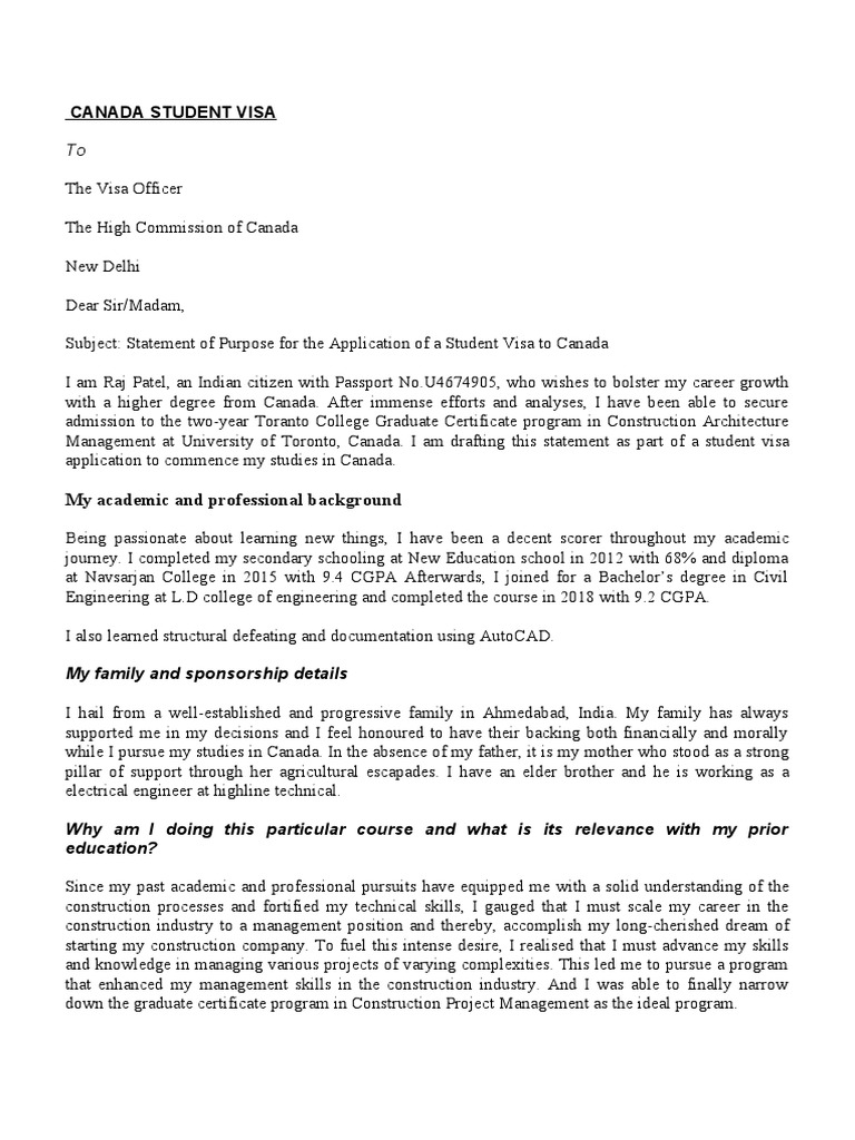 Canada Student Visa: My Academic and Professional Background | PDF ...