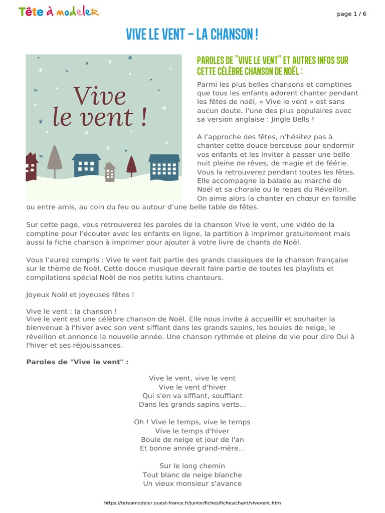 "Vive le vent" : Chanson de Noël Enfantine | PDF | Noël