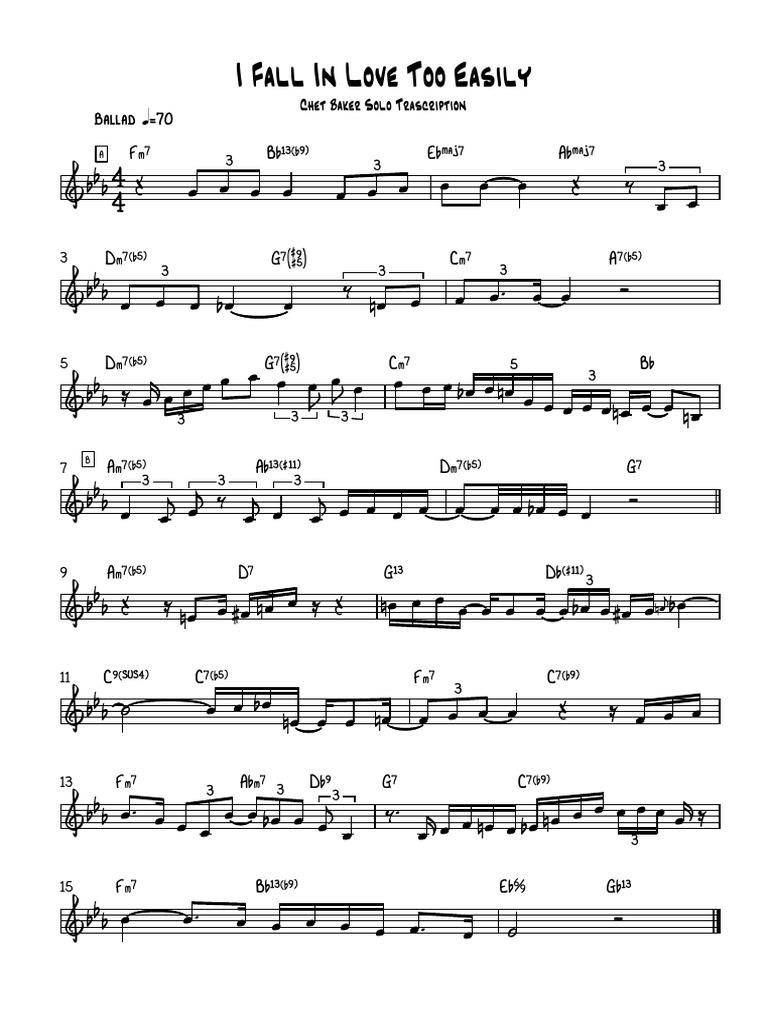 I Fall in Love Too Easily Chet Baker Solo | PDF