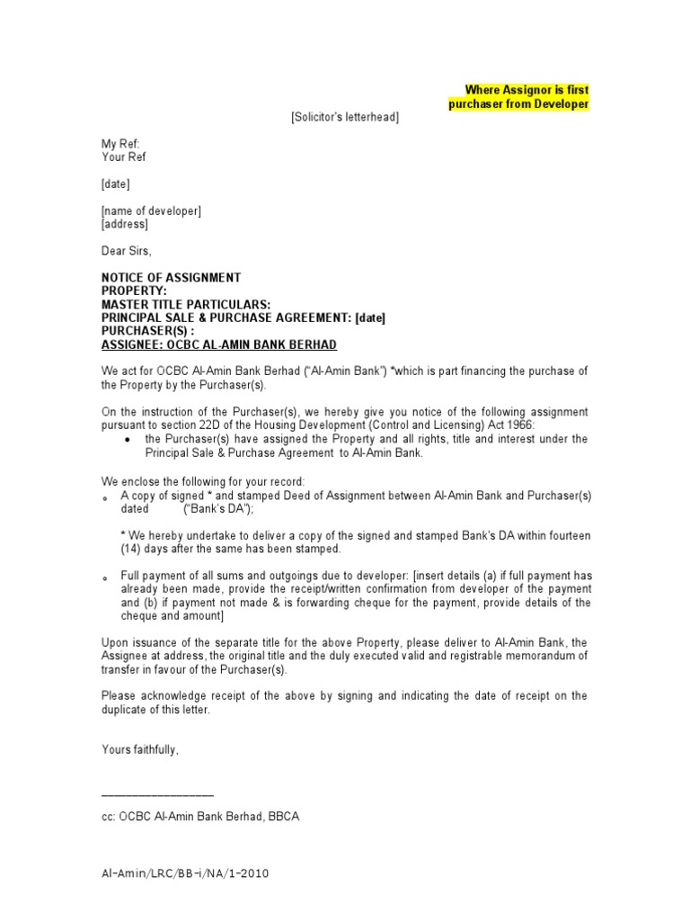 BB-i - Amendment To HDA - Notice - of - Assignment - 29102010 | PDF ...