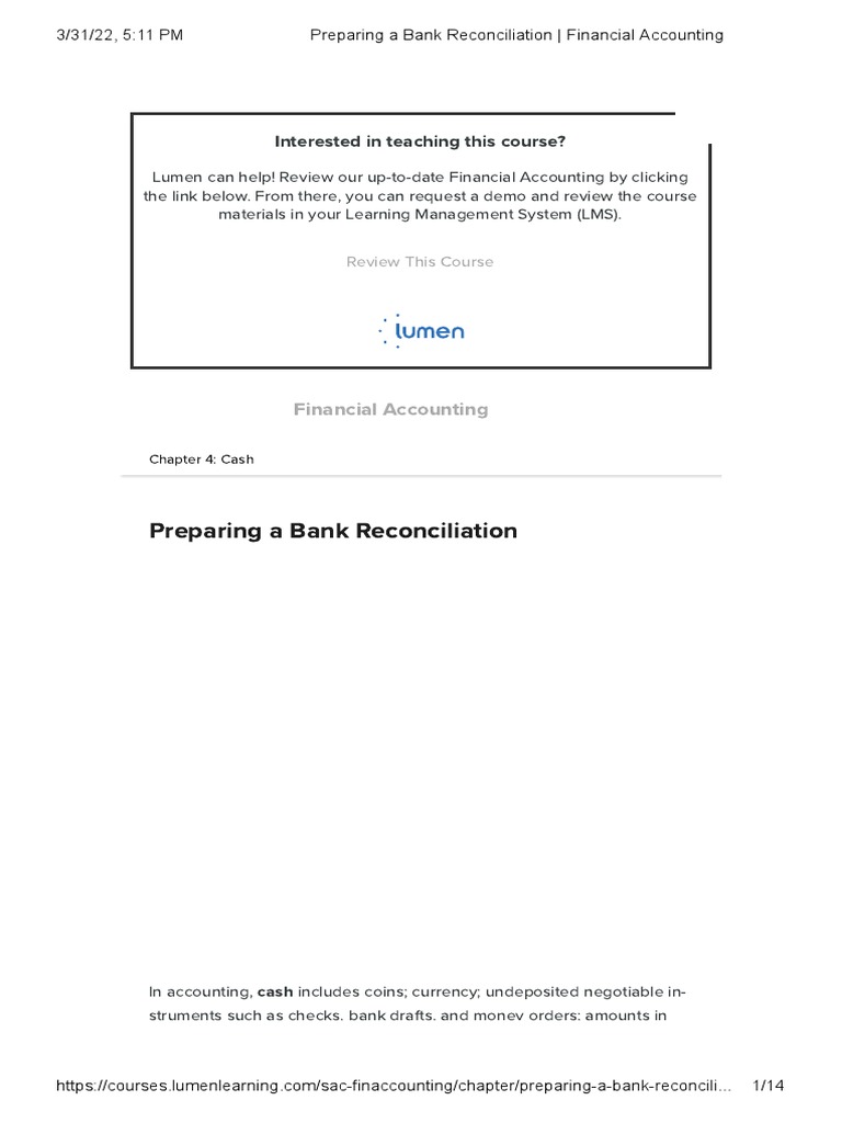 Preparing A Bank Reconciliation - Financial Accounting | PDF | Deposit ...