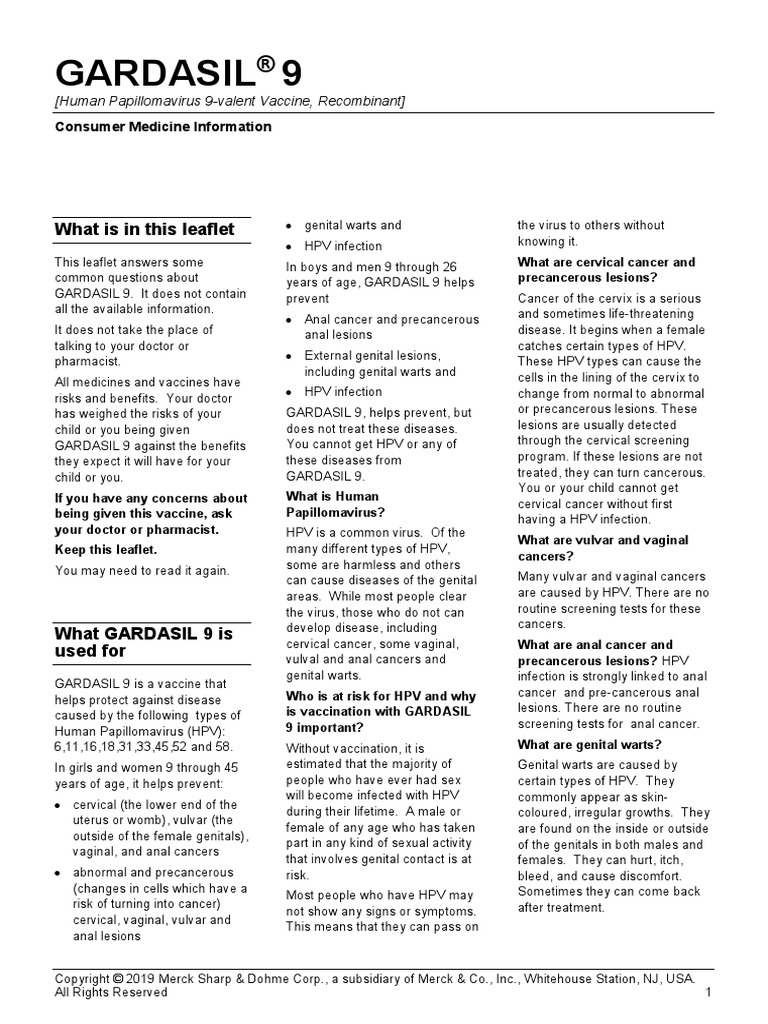 Gardasil 9: What Is in This Leaflet | PDF | Cervical Cancer | Immunology