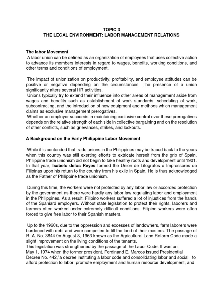 Topic 3 - The Legal Environment - Labor Management Relations | PDF | Employment | Labour Law
