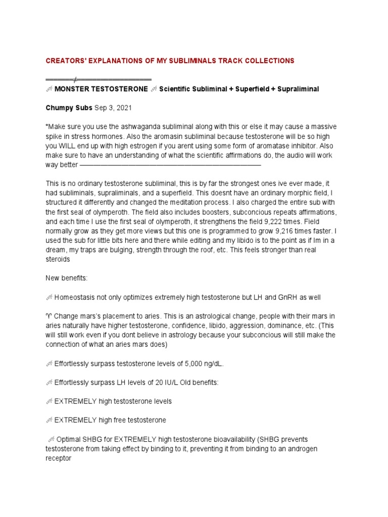 My Power Subliminals Descriptions | PDF | Testosterone | Luteinizing ...