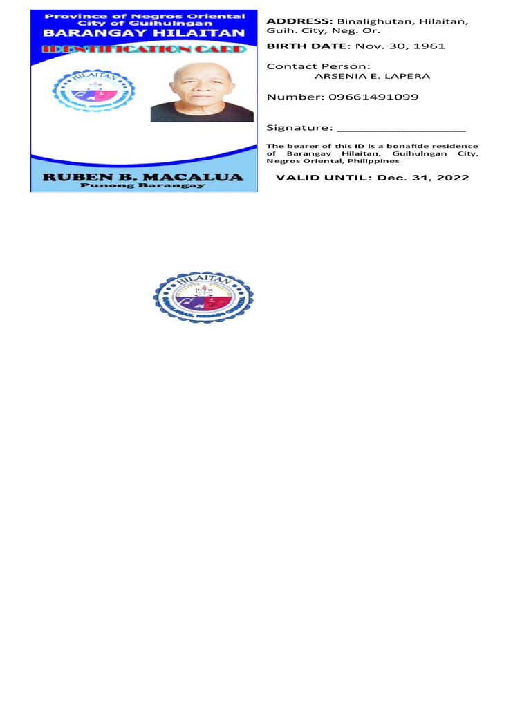 Brgy Id Front Single | PDF