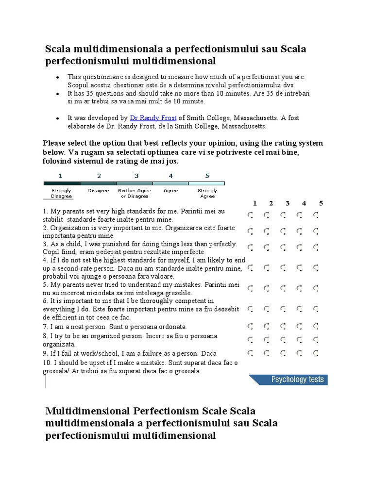 Multidimensional Perfectionism Scale | PDF | Anxiety | Perfectionism ...