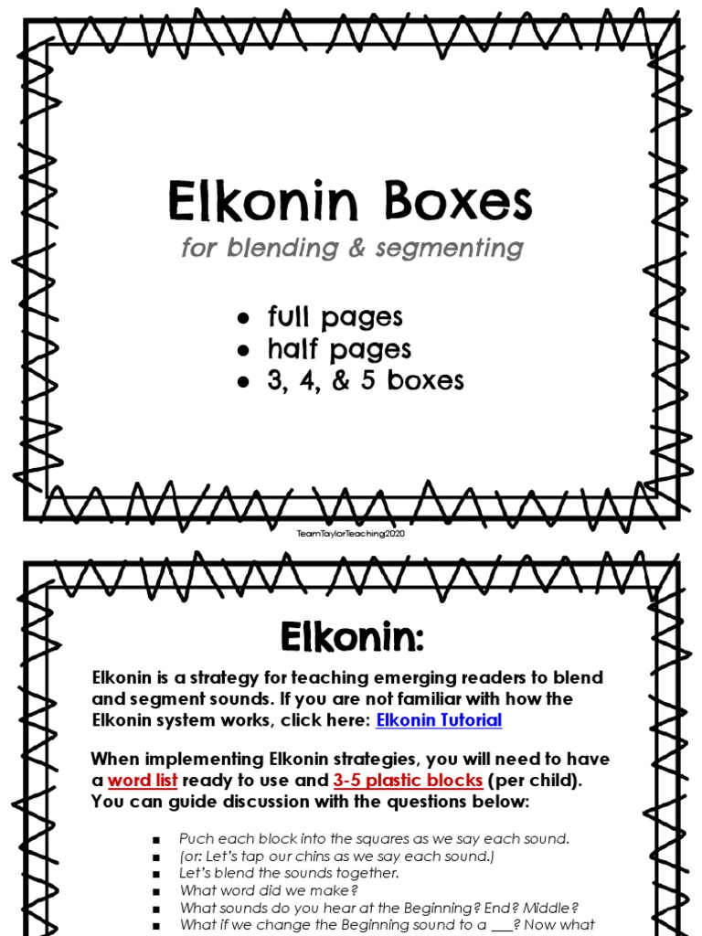 Elkonin Boxes: Full Pages Half Pages 3, 4, & 5 Boxes | PDF