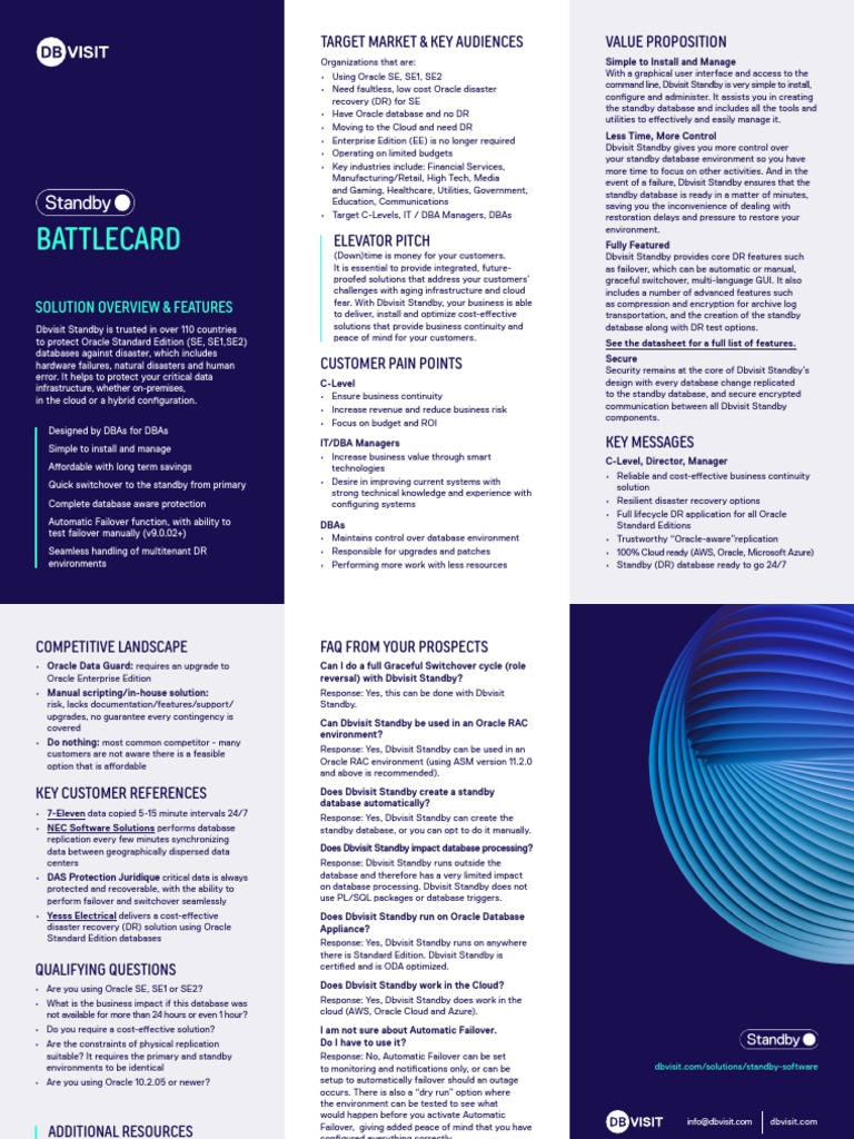 Standby Battlecard (Internal) | PDF | Databases | Cloud Computing