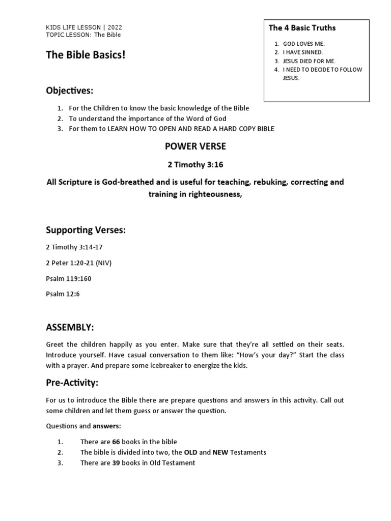 The Bible Basics!: Objectives | PDF | Bible | Chapters And Verses Of ...