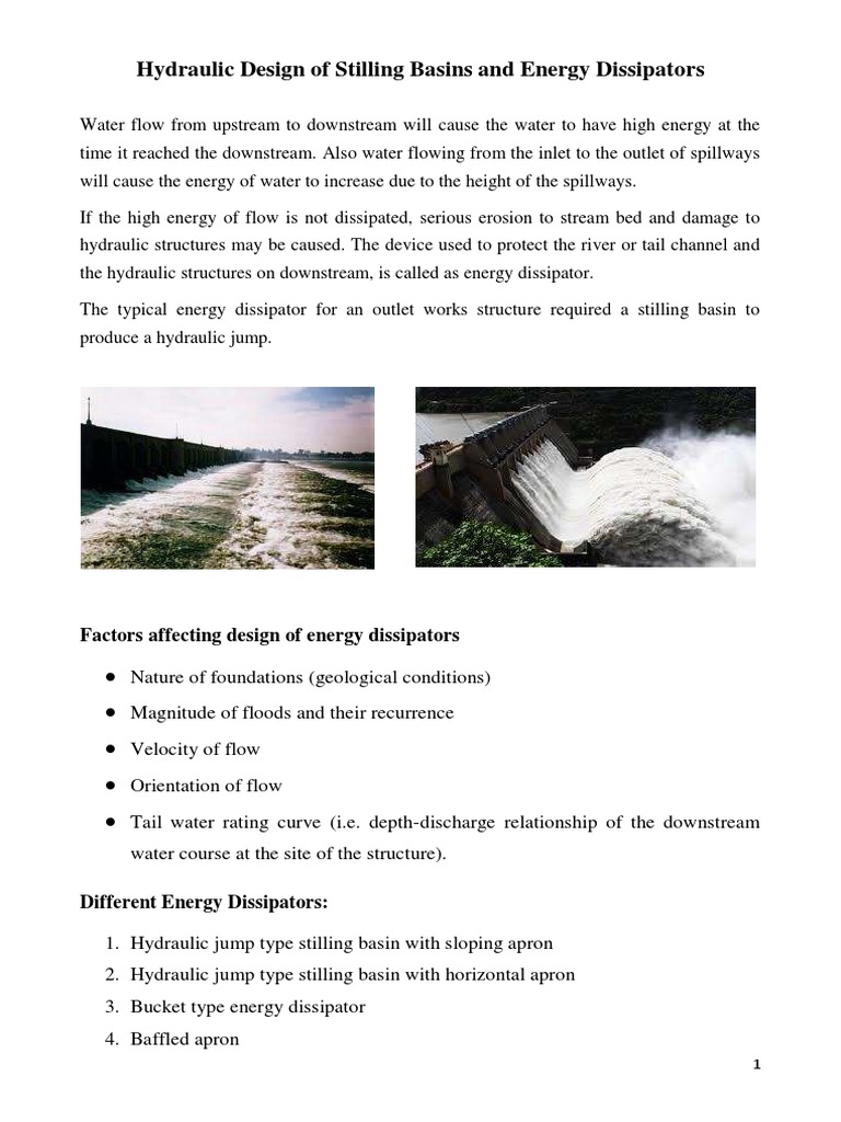Hydraulic Design of Stilling Basins and Energy Dissipators 1 | PDF ...
