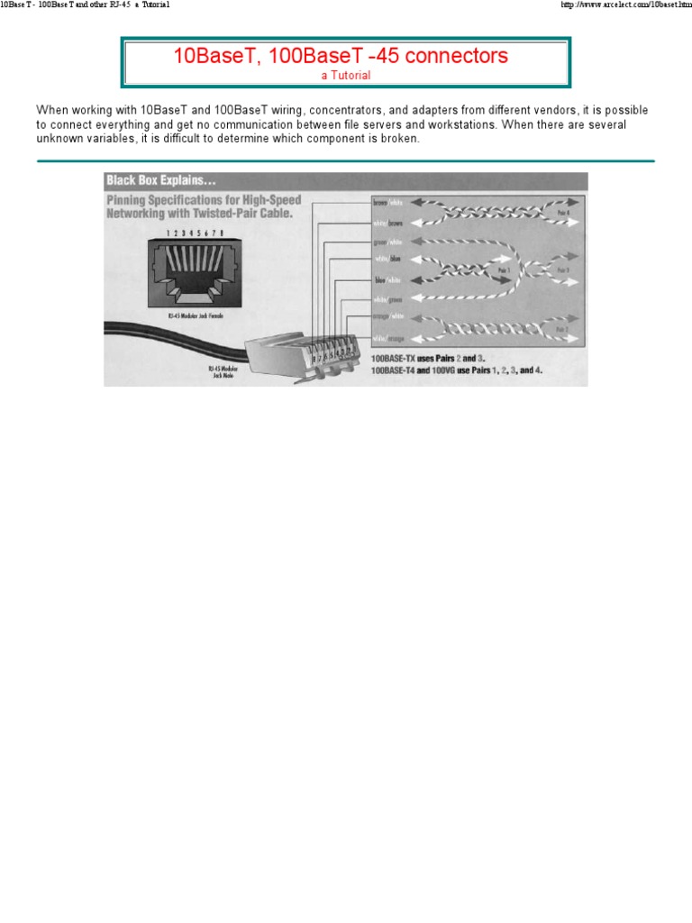 10baset, 100baset - 45 Connectors: A Tutorial | PDF | Electrical ...