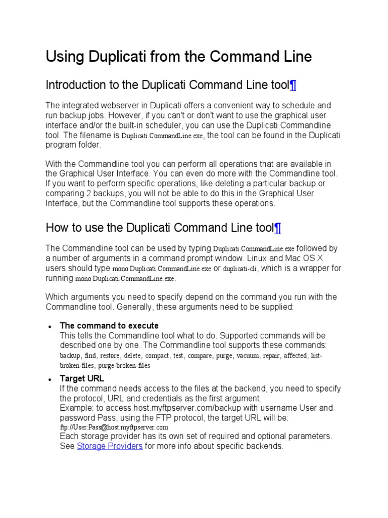 Using Duplicati From The Command Line | PDF | Command Line Interface | Computer File