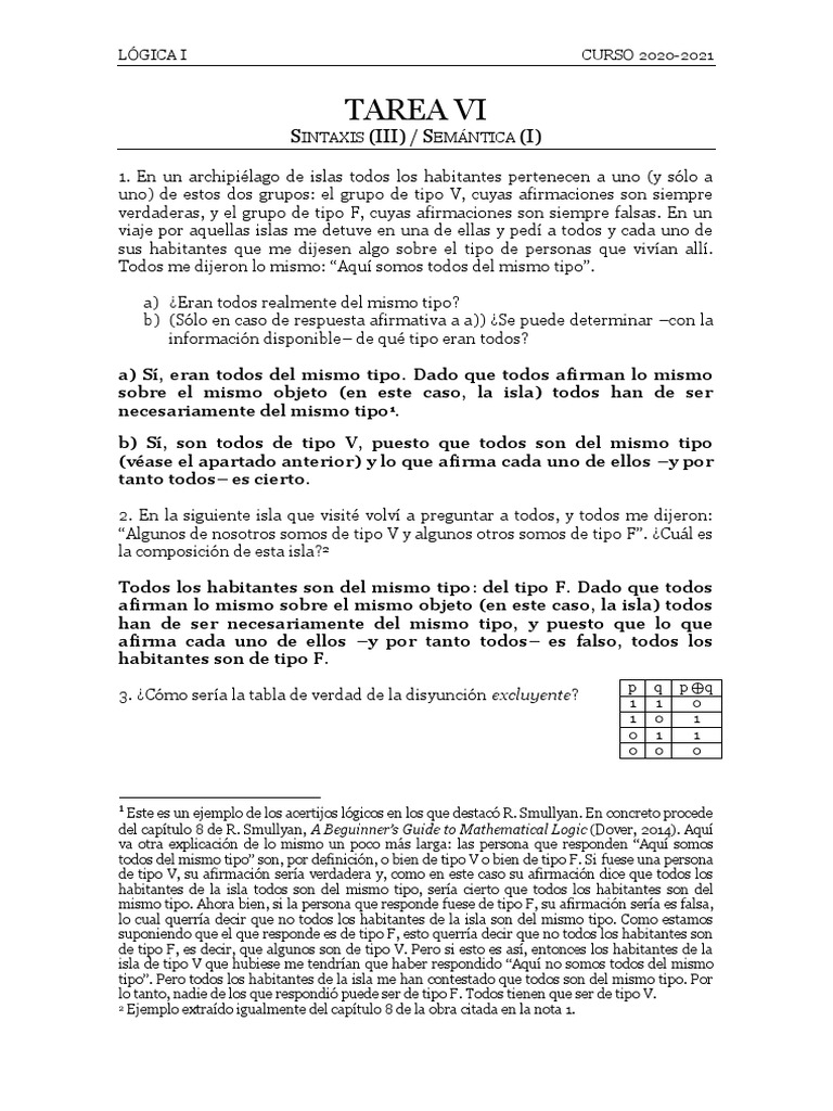 TAREA VI - Corrección | PDF | Lógica