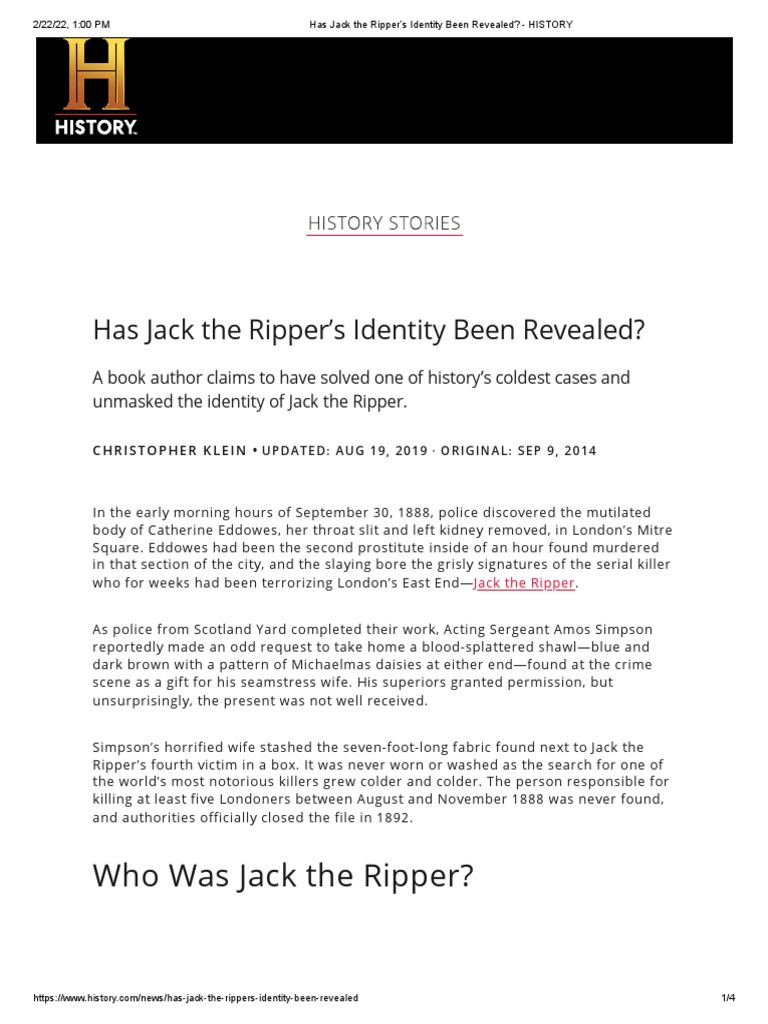 Has Jack The Ripper's Identity Been Revealed - HISTORY | PDF | Jack The ...