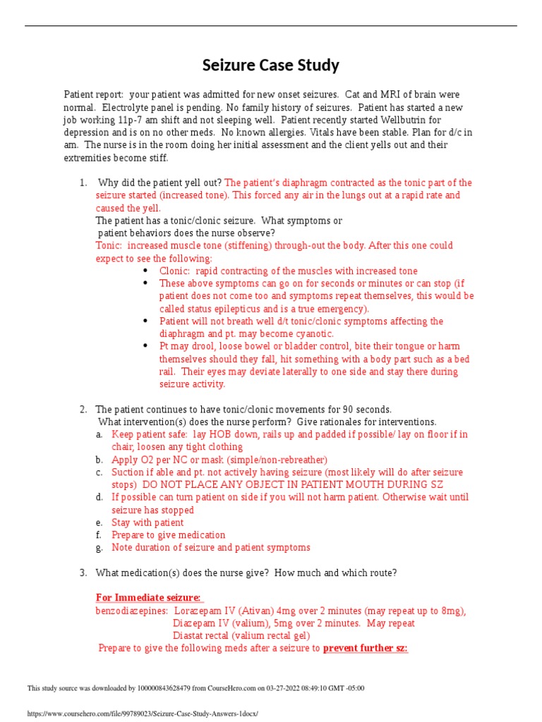 Seizure Case Study Answers 1 | PDF | Medical Specialties | Clinical Medicine