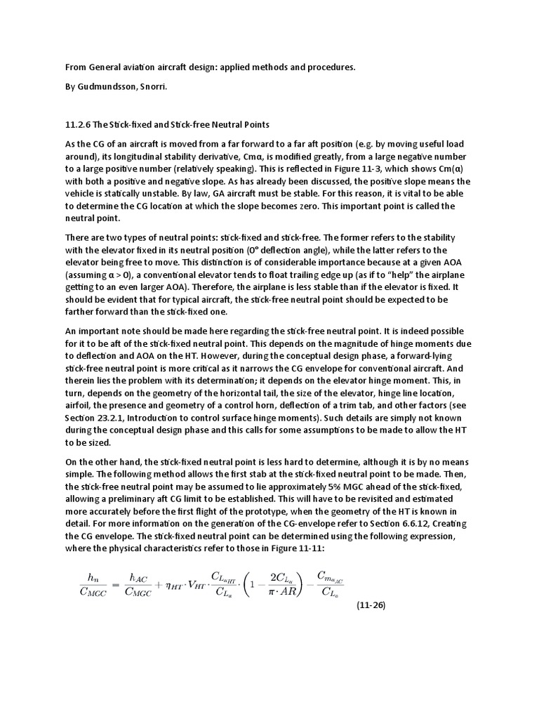Stick-Fixed and Stick-Free Neutral Points | PDF | Aerospace Engineering ...