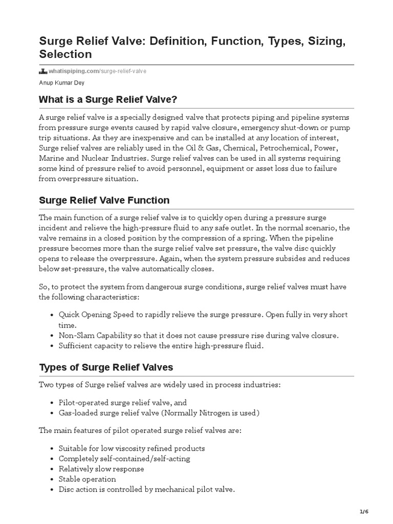 Surge Relief Valve: Function & Types | PDF | Valve | Pump