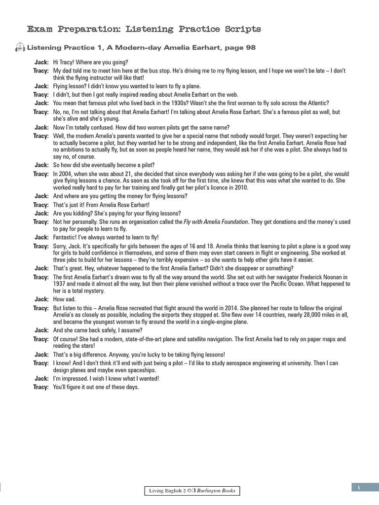 Exam Preparation: Listening Practice Scripts: Listening Practice 1, A ...
