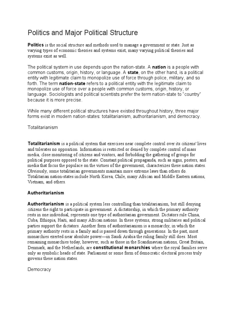 Politics and Major Political Structure | PDF | Political Ideologies ...