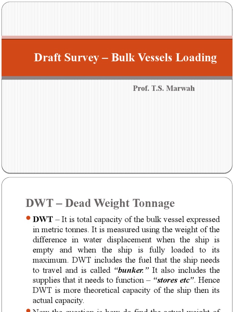 Draft Survey for Bulk Vessel Cargo Calculation | PDF | Tonnage | Shipping
