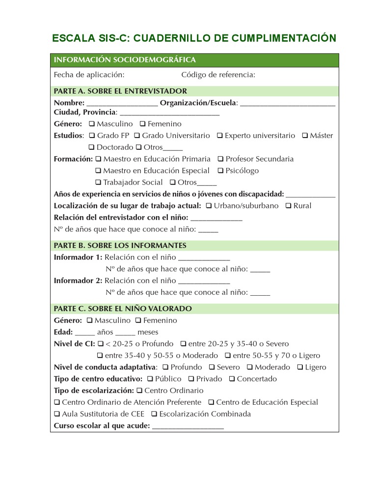ESCALA SIS C Cuadernillo | PDF | Plan de estudios | Desorden ...