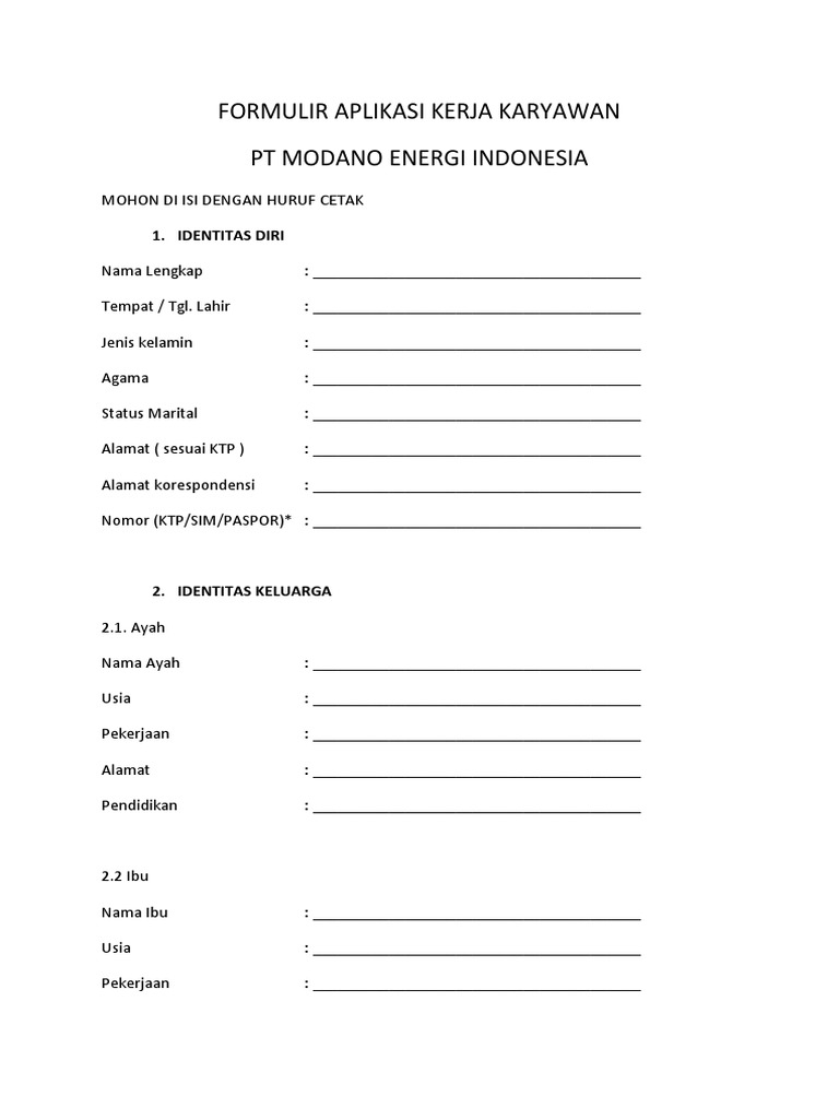 Formulir Aplikasi Kerja | PDF