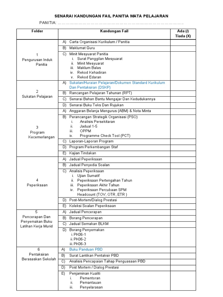 PK01-1 Kandungan Fail Panitia | PDF