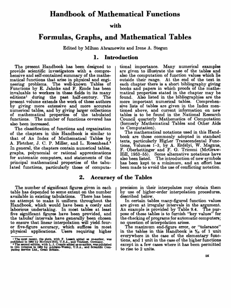 Handbook of Mathematical Functions Formulas, Graphs, and Mathematical ...
