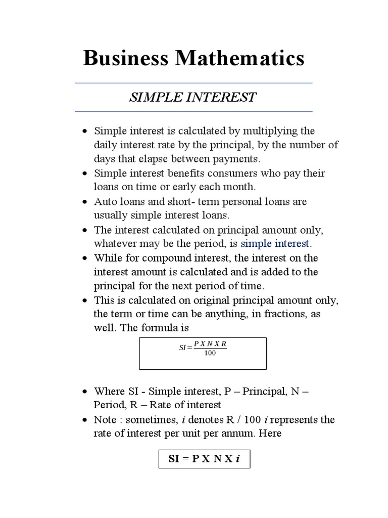 Business Mathematics: Simple Interest | PDF | Depreciation | Interest