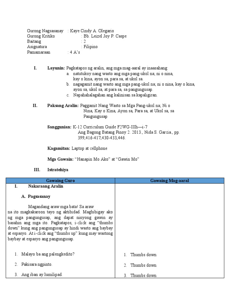 Revised Lesson Plan (Filipino) | PDF