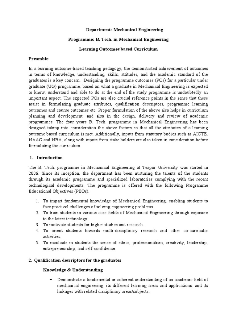 Department: Mechanical Engineering Programme: B. Tech. in Mechanical ...