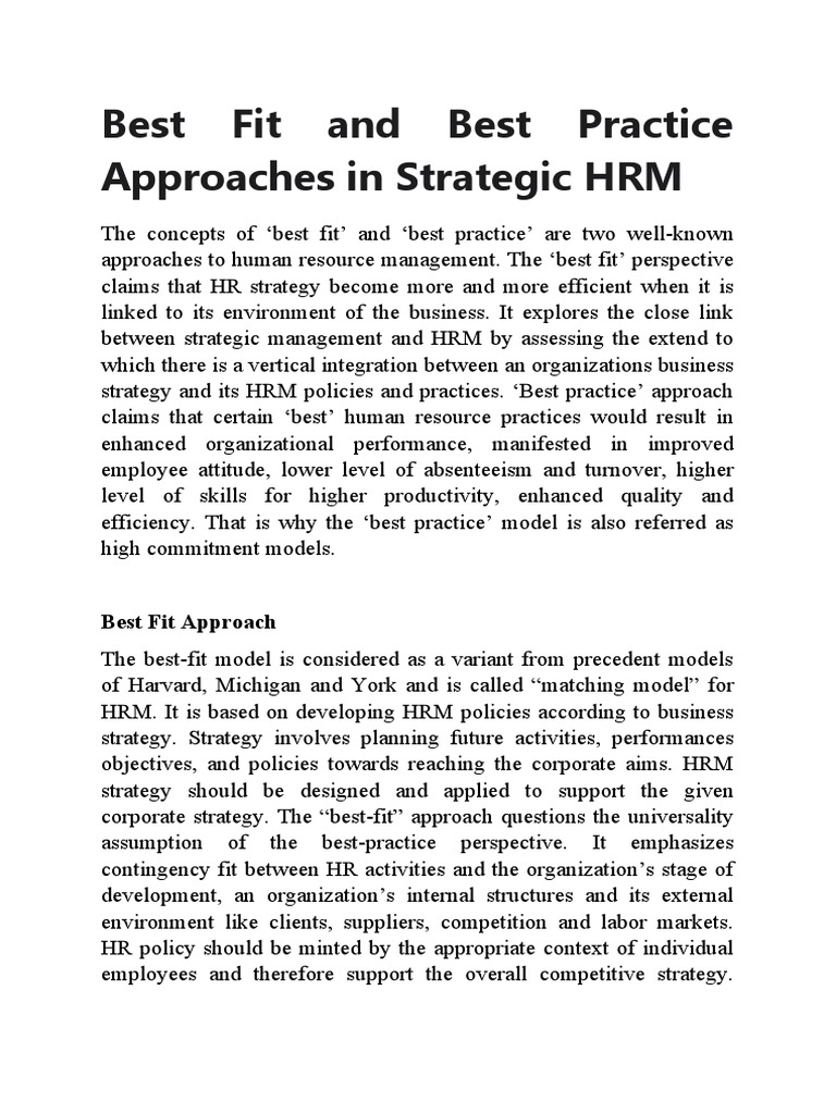Best Fit Vs Best Practice | PDF | Human Resource Management | Strategic ...