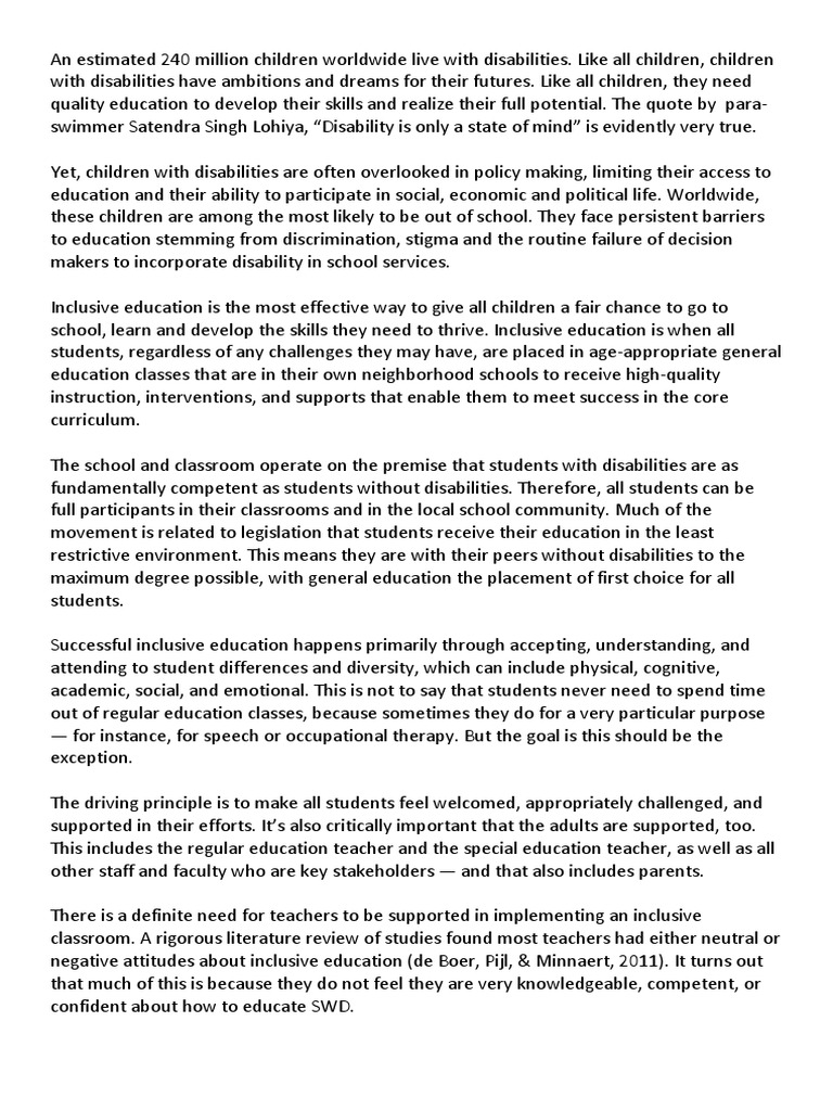 Inclusive Education | PDF | Inclusion (Education) | Teachers