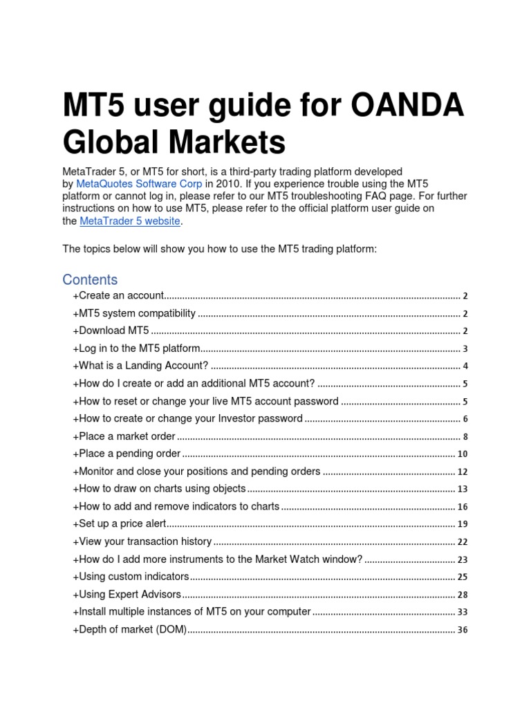 MT5 User Guide For OANDA Global Markets | PDF | Order (Exchange ...