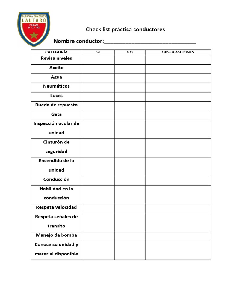 Check List Práctica Conductores | PDF