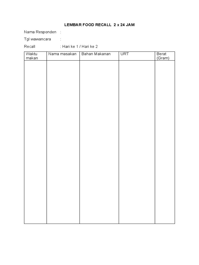 Laporan Food Recall 24 Jam untuk Produksi Masakan | PDF