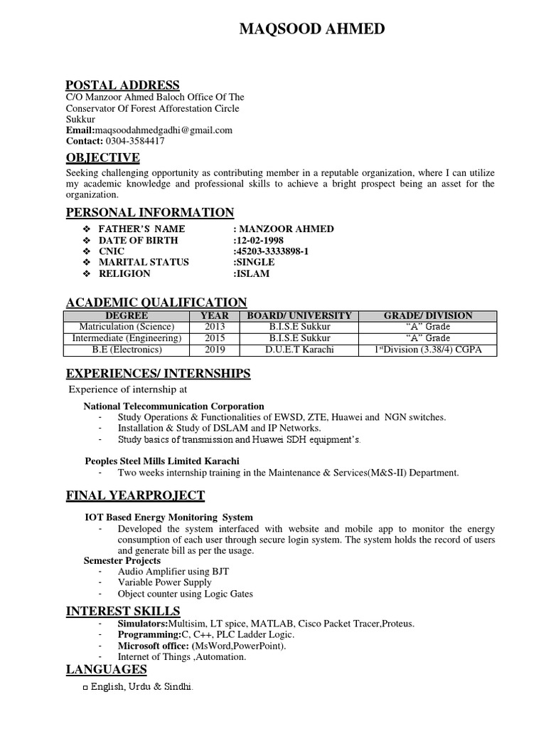 Maqsood Ahmed: Postal Address | PDF