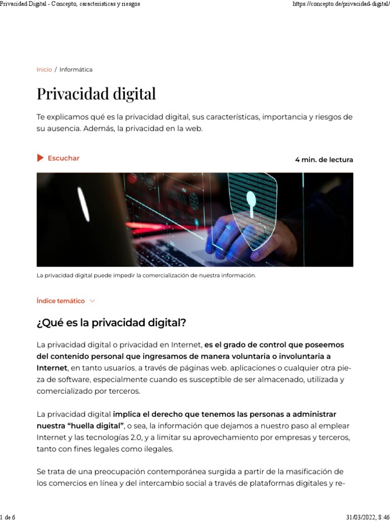 Privacidad Digital - Concepto, Características y Riesgos | PDF ...