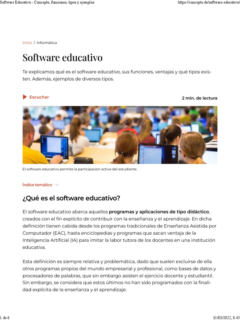 Software Educativo - Concepto, Funciones, Tipos y Ejemplos | PDF ...